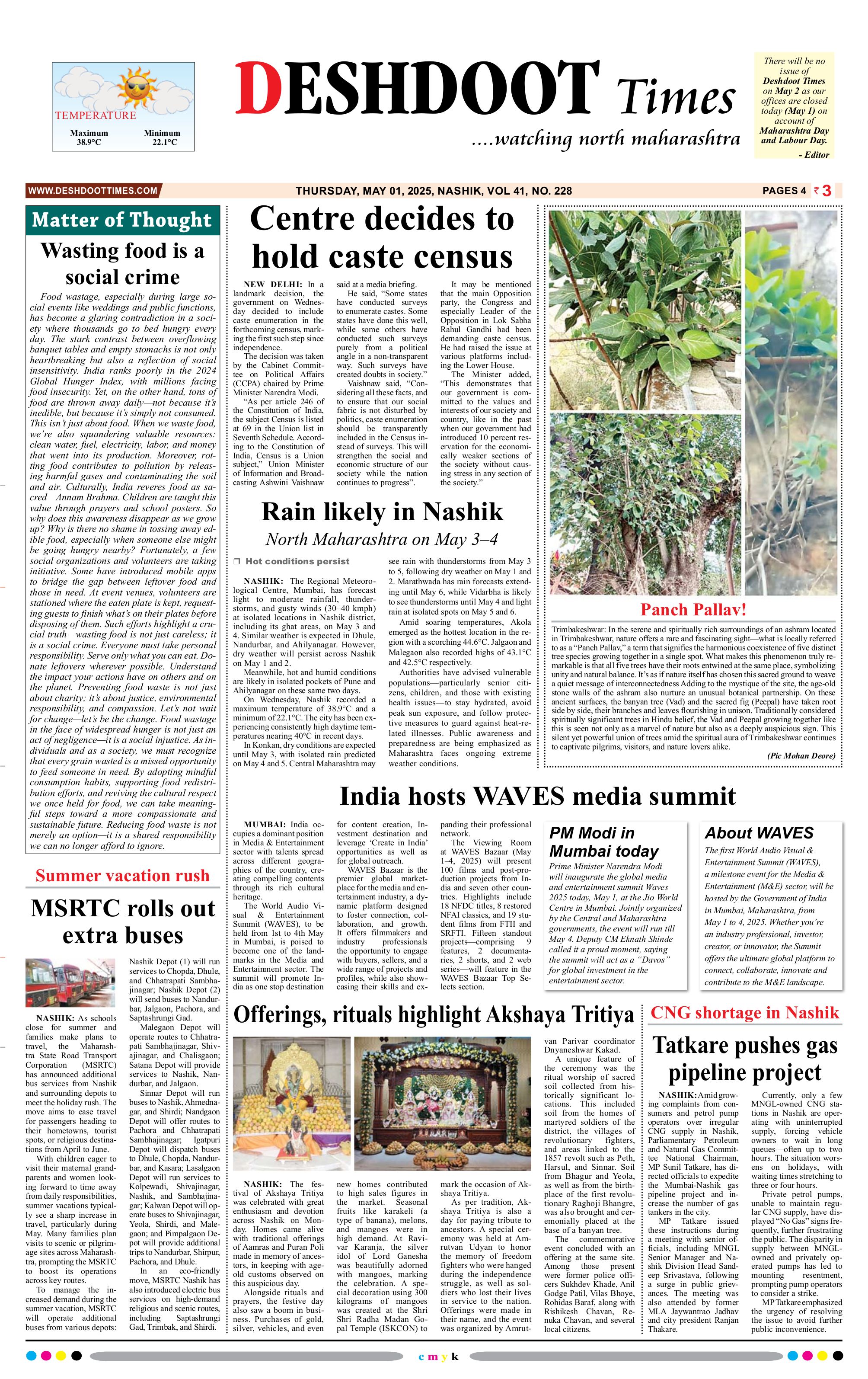 Deshdoot Times - 01 May 2025 - Page 1 - Deshdoot ePaper